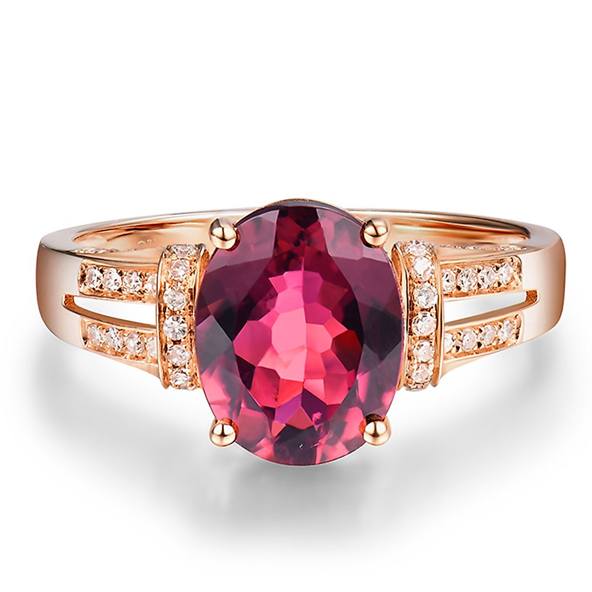 Lanmi 14k Rose Gold Natural Pink Green Tourmaline Diamonds Ring Engagement Wedding for Women Promotion