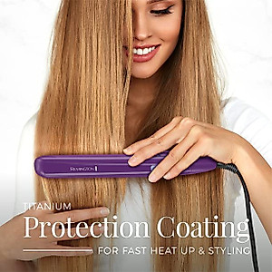 Remington S5500 1" Anti-Static Flat Iron with Floating Ceramic Plates and Digital Controls, Hair Straightener, Purple