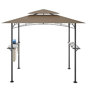 8X 5 FT Grill Gazebo Grill Canopy Double Tiered BBQ Gazebo Outdoor BBQ Canopy, Upgrade Your Grill Gazebo with Our Durable Replacement Roof, Patio Canopy Tent for Barbecue and Picnic (Khaki)