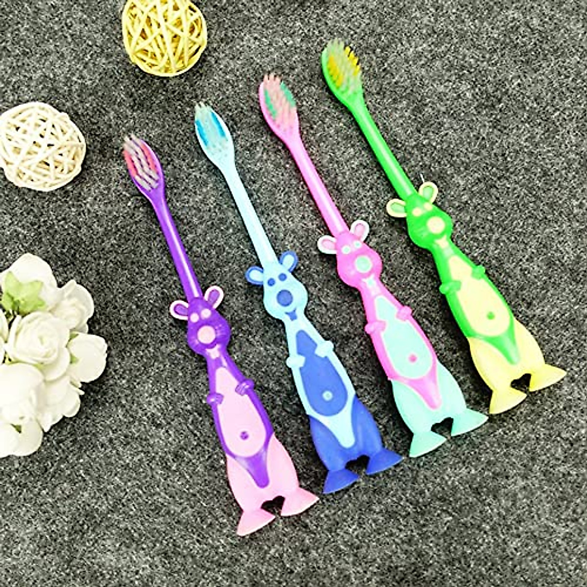 Kiminors, dobrygalpe 4 Pcs Cartoon Kangaroo Small Head Children Toothbrush With Extra Soft Bristles,Colorful, 40 x 100 x 80 MM