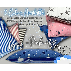 Tilly&Scotty Toddler Pillows-Stars & Stripes-14x19 Plush Filled Pillow-Super Soft Organic Cotton Pillowcase-Machine Washable Hypoallergenic-2-8 Year Old Children, Toddlers, Baby, Travel-Bedding