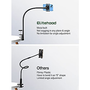 elitehood Aluminum Gooseneck Phone Holder for Bed [360° Swivel Tilt Rotation] - Long & Flexible Bed iPhone Holder, Overhead Cell Phone Mount Stand for Desk, Compatible with 4-7’’ Cellphone