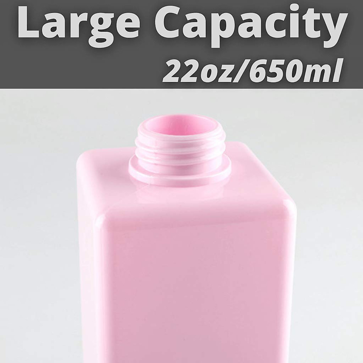 Refillable Pump Bottles 22oz/650ml Plastic Pump Bottles (Pink) - Set of 2 Empty Pump Bottles for Lotions and Creams - Plastic Pump Bottles for Hand Sanitizer, Soap, Shampoo, Conditioner and More