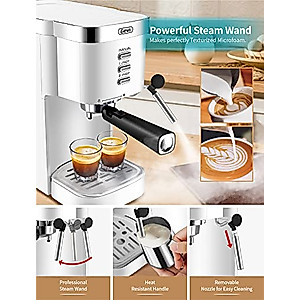 Gevi Espresso Machines 20 Bar Fast Heating Commercial Automatic Cappuccino Coffee Maker with Foaming Milk Frother Wand for Espresso, Latte Macchiato, 1.2L Removable Water Tank