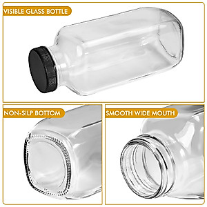 Ruckae 16oz 10pcs Glass Juice Bottles with Lids and Hole, Square Juicing Bottles Reusable Glass, Clear Glass Juicer Containers with Brush for Liquids, Juices, Smoothies, Salad Dressings, Picnics