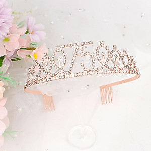 CIEHER 75th Birthday Gift Set - Crown, Sash, Pearl Pin, Decorations and Party Supplies for Women's Fabulous 75th Celebration
