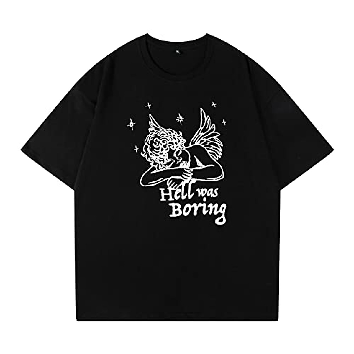 Tuislay Oversized Graphic T Shirts for Women Preppy Boyfriend Tees Cute Angel Print Loose Fit Baggy Aesthetic Tshirt Tops(Black,M,Medium)