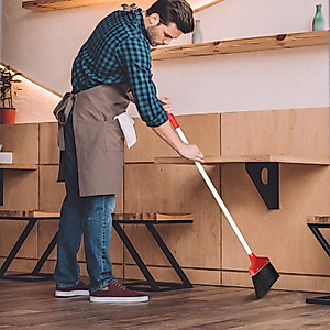 WILLBOND 12 Set Broom and Dustpan Set, Long Handle Broom with Upright Standing Dustpan, Broom with Dustpan Combo Set for Outdoor Kitchen Lobby Office Floor Cleaning (Red)