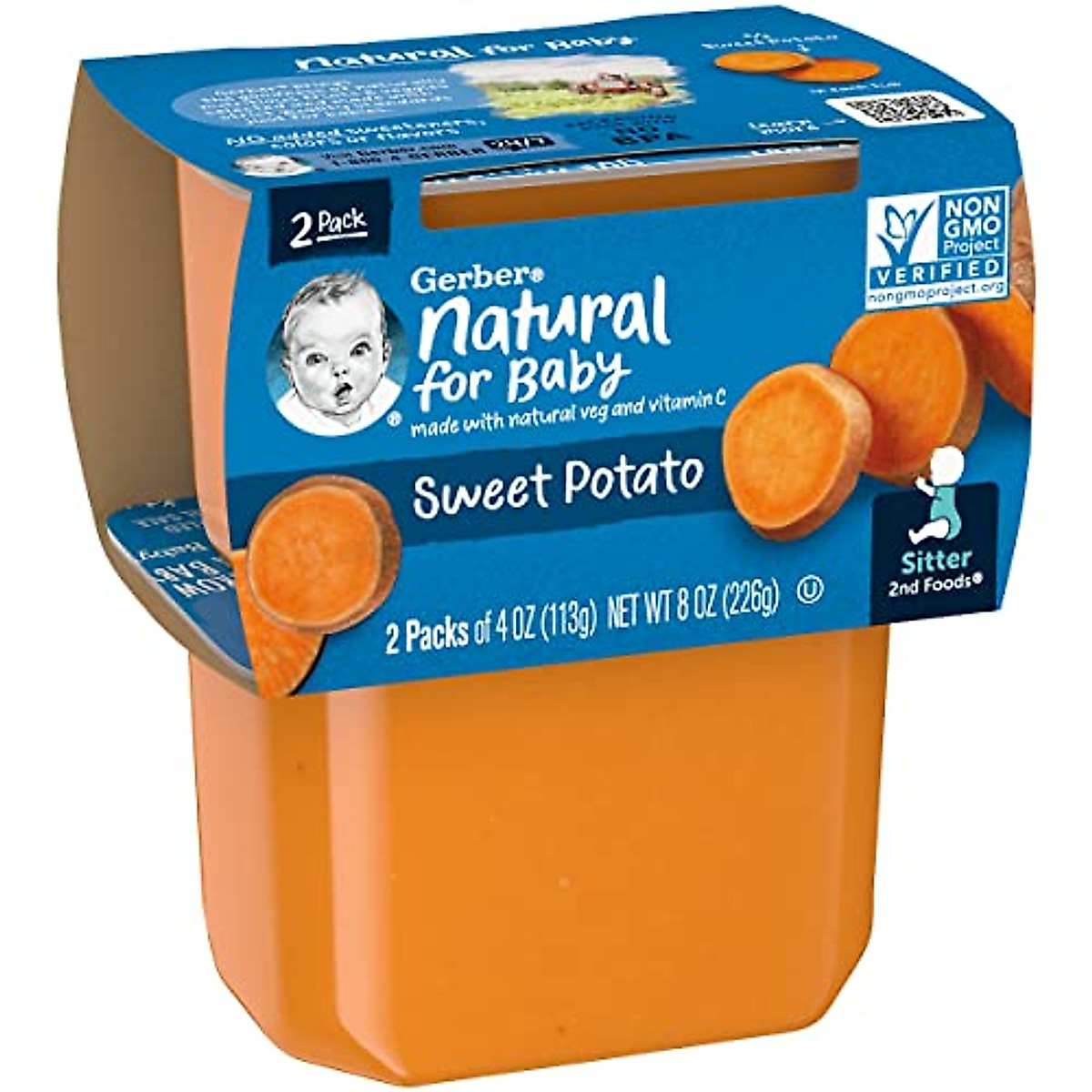 Gerber Natural for Baby 2nd Foods Baby Food Tubs, Sweet Potato, Pureed Baby Food Made with Natural Veggies & Vitamin C, 2 - 4 OZ Tubs/Pack (Pack of 4)