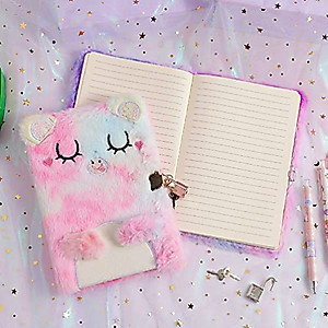 Tofficu Animal Notebook Pocket Notebook Plush Diary with Lock and Keys Secret Lock Diary Cute Writing Journal Lined Pages Journal Gift for Kids Girls Boys Mini Notebooks