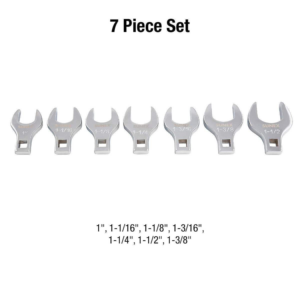 Sunex 9720A 1/2-Inch Drive Jumbo SAE Crowfoot Wrench Set, 1-Inch - 1-3/8-Inch, Fully Polished, 7-Piece (Includes Storage Rail)