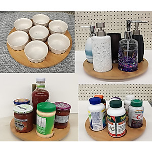 Coffee Syrup Rack, Bottle Display, 12" Bamboo Lazy Susan, No Plastic Both Sides Wooden Tray for Cupcake Bottle of Wine Sauce, Spice Organizer, Rotating Turntable Countertop Wooden Tray