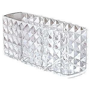 CiCiKiea Acrylic Makeup Brushes Holder Pen Pencil Organizer for Desk, Desktop Storage with Diamond Surface for Cosmetic Eyebrow Pen, Lip Gloss, Brushes, Office,School,Home-Clear