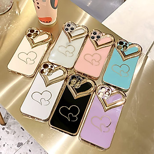 BANAILOA Compatible with Phone 13 Pro Max Cute Case, Plating 3D Love Heart Luxury Case for Women Camera Protective Soft TPU Girly Case Cover Design for Phone 13 Pro Max- 6.7 inch (Clear)