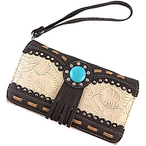 Zelris Turquoise Concho Floral Women Crossbody Trifold Wallet (Turquoise)