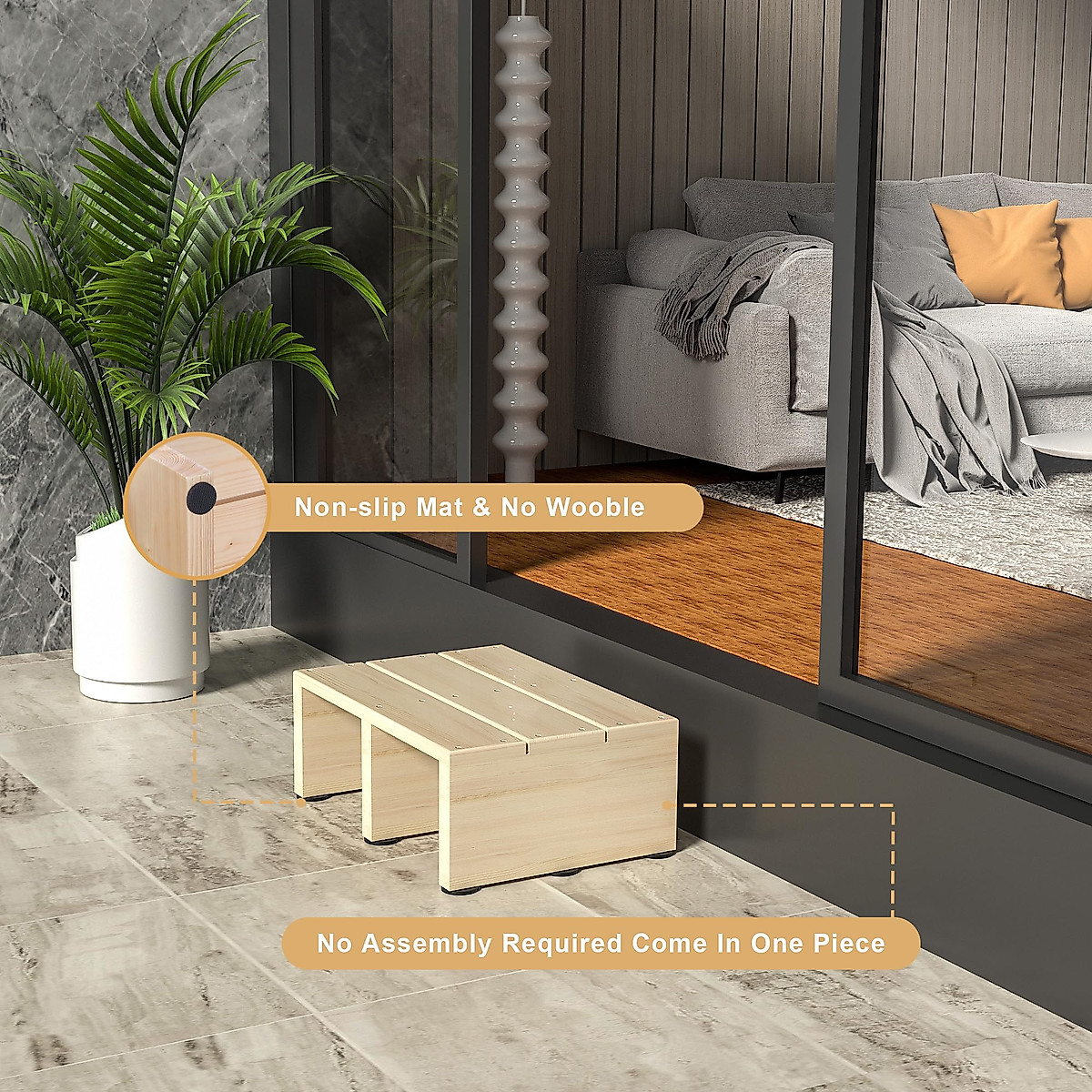 Wooden Step Stool with 400 LBS Loading Capacity, Bed Steps for High Beds for Adults Kids, Wood Step Stool Indoor&Outdoor, Step Stools for Adults for Bedroom, Kitchen, Bathroom, Doorway, Car by ECROCY