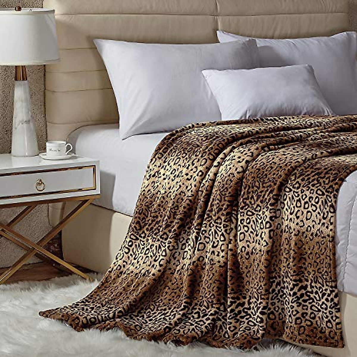 softan Fleece Leopard Print Throw Blanket for Sofa Sofa Bed Couch Travel Camping Lightweight Super Soft Ultra Luxurious Plush Cheetah Throw Flannel Blankets 50"×60"