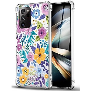 DNTMZIN for Samsung Galaxy note20 Ultra Case, Clear TPU Bumper Women Girl Phone Case, Flower Soft & Flexible Shockproof Floral Women Phone Cover,Prevent watermarks A02-Colorful Flowers,6-n20u-02