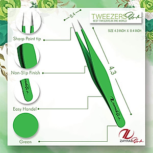 Surgical Tweezers for Ingrown Hair - Precision Sharp Needle Nose Pointed Tweezers for Splinters hairs, Ticks & Glass Removal - Best for Eyebrow Hair, Facial Hair Removal (Green)