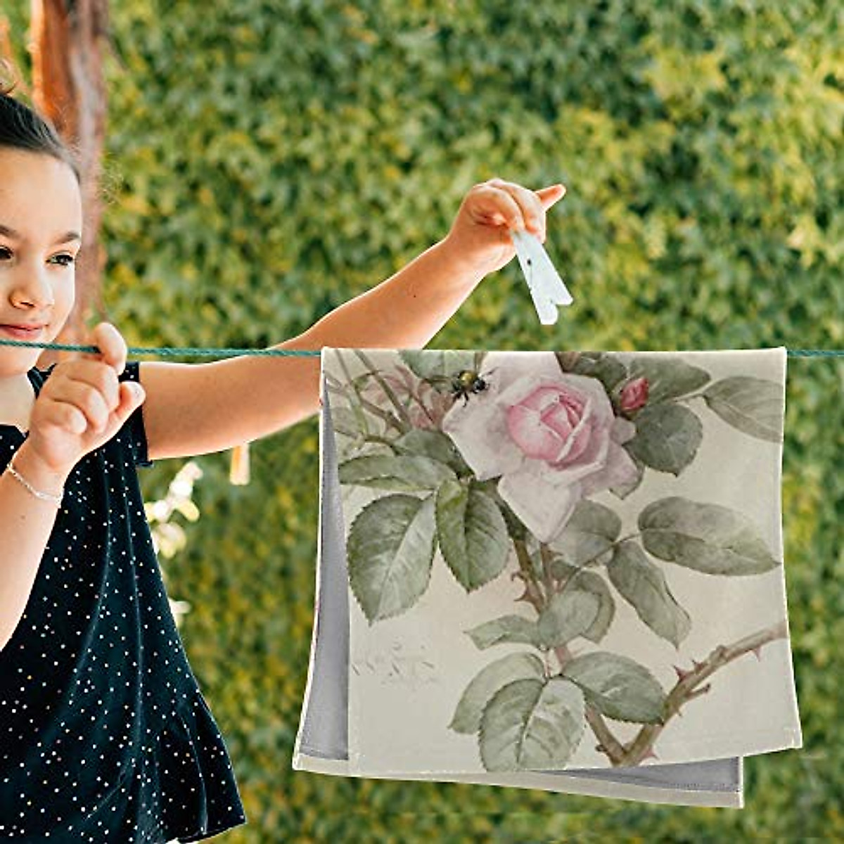 ZOEO Rose Face Towel Set of 2, Pink Chic Floral Hand Towel Dish Towels Cotton Bath Decor Set for Kids 30x15 inch Gym Yoga Towels for Mothers Day