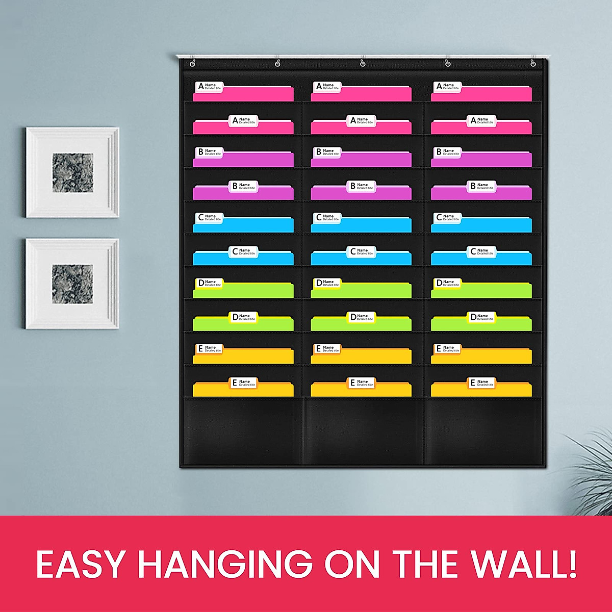 Godery Organization Pocket Chart，Wall File Pocket Folder Organizer with 30 Pocket Chart Plus 5 Hangers Hooks, The Perfect Pocket Chart for Classroom, School, Office or Home Use (30 Pocket)