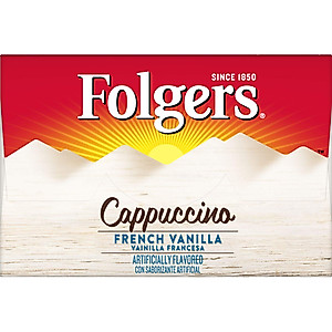 Folgers Cappuccino French Vanilla Instant Coffee Beverage Mix, 32 Single Serve Packets