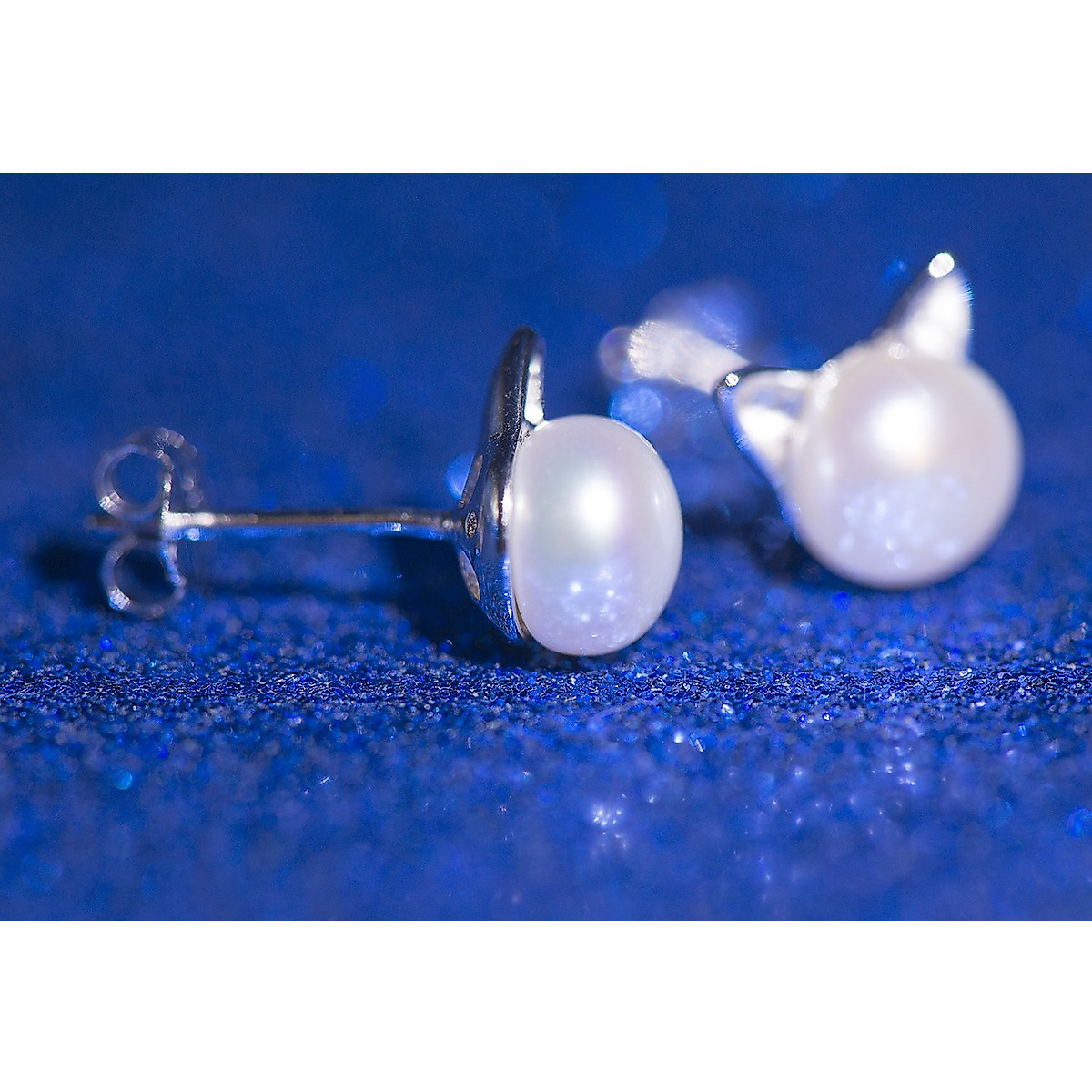 Wicary Cat Ear Earrings Sterling Silver Cultured Freshwater Pearl Stud Earrings