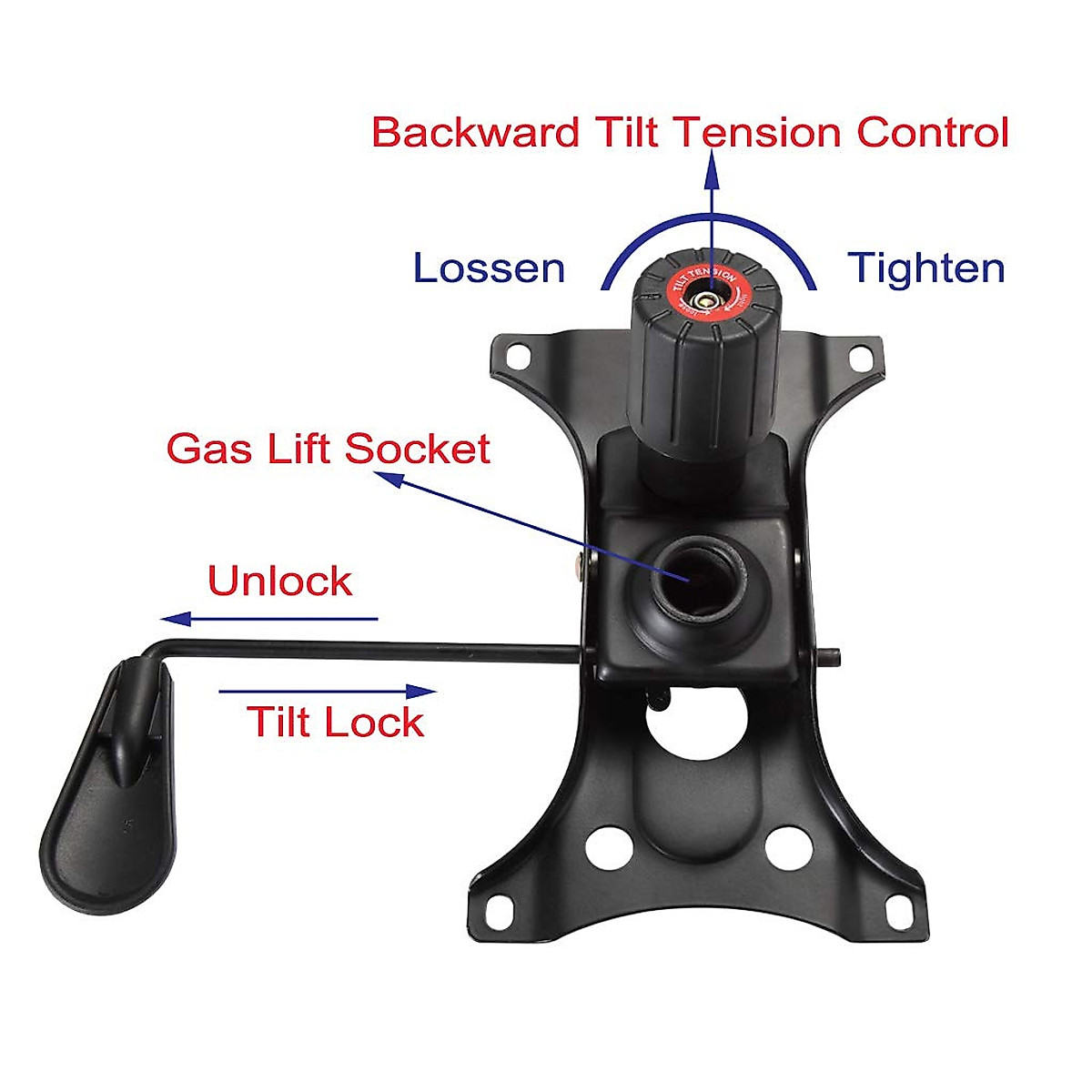 Skelang Tilt Control Mechanism Replacement, Office Chair Tilt Base Control Lift Mechanism, Swivel Base Plate Control Seat Mechanism, Mounting Hole Dimension: 10.2"×6"(L×W)