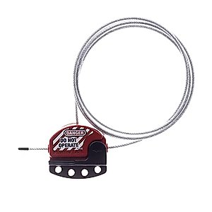 Master Lock S806 Adjustable Lockout Tagout Steel Cable, 5/32" Diameter, Black/Red