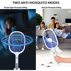 WBM SMART 2 in 1 Electric Bug Zapper, Mosquitoes Trap Lamp & Racket, USB Rechargeable Electric Fly Swatter for Home and Outdoor Powerful Grid 3-Layer Safety Mesh Safe to Touch