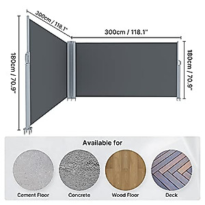 PATISOL 236"x71" Retractable Side Awning Full Aluminum Patio Outdoor Privacy Divider, Water & UV Resistant, Folding Sun Shade Privacy Wind Screen for Garden, Pools, Backyard, Balcony (Dark Grey)