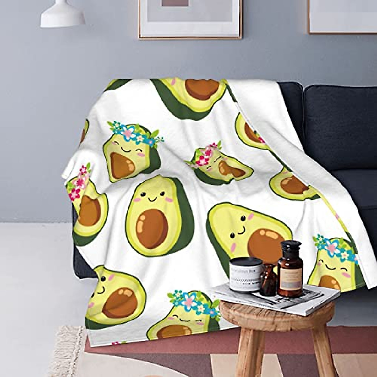 Cute Avocado Throw Blanket Comfort Lightweight Microfiber Flannel Blankets Couch Sofa Bed Blanket for Kids Teen Adults