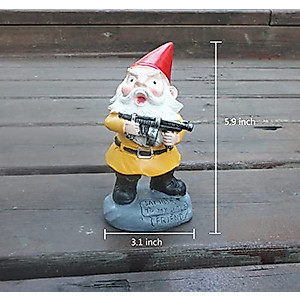 SHOWFEICAT Funny Garden Gnome with Gun Military Gnome Fighting Outdoor Indoor Lawn Statue Patio Porch Decoration