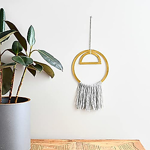 Main + Mesa Round Metal Wall Hanging with Tassel, Gold