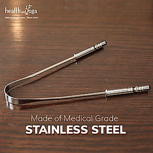 HealthAndYoga™ Tongue Cleaner Scraper - Hygienic, Surgical Grade, Non-Synthetic Grip – Sterilizable Tongue Brush Cleaner (Surgical Steel - 2 Pack)