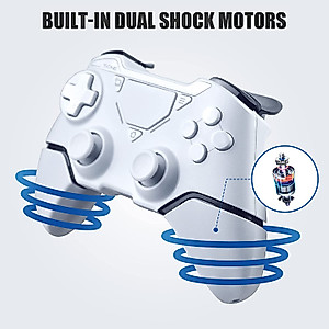 Wireless Controller for PS-4,Wireless Game Controller for PS-4/Pro/Slim Console, with Dual Vibration/6-Axis Gyro Sensor/Audio Function compatible for PC Platform (White)
