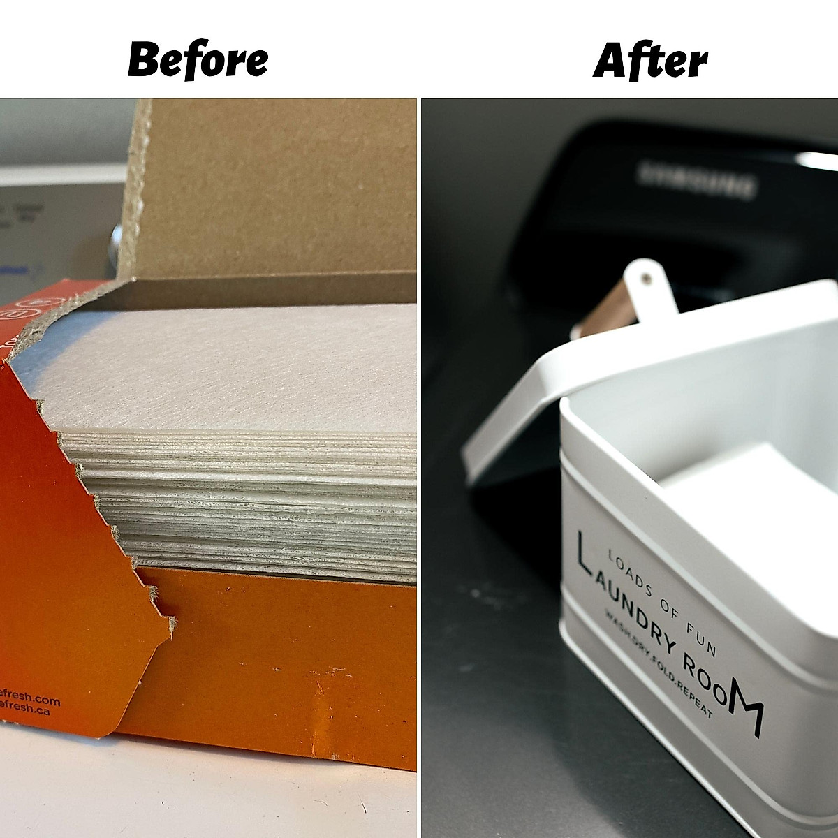 M.C.S. Modern Farmhouse Metal Laundry Bin, Dryer Sheet Holder Laundry Detergent Dispenser with Lid and Scoop for Laundry Room Decor and Space Saving Laundry Room Organization and Storage