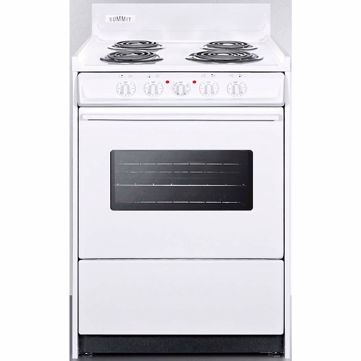 Summit Appliance WEM610W 24" Wide Electric Coil Top Range in White with Oven Window, Interior Light, Lower Storage Compartment, Recessed Oven Door, Broiler Tray