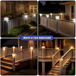 APONUO 5x5 Solar Post Cap Lights White for Vinyl Fence,White Solar Post Cap Lights 2 Color Mode Outdoor Waterproof for Fence Post Caps 4x4,6x6 Wood&4x4 5x5 Vinyl Deck Post Caps,White,6 Pack