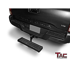 TAC Hitch Step Compatible with 2" Rear Hitch Receiver 7.3" Width with 6" Drop SUV Pickup Truck Van Bumper Protector Universal Aluminum Black (Hitch Pin and Clip Included)