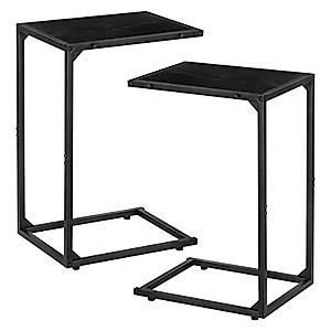 C Shaped End Table Set of 2, Snack Side Table, C Tables for Couch, Couch Tables That Slide Under, for Living Room, Bedroom, Black