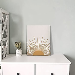 PHAMTE Mid Century Modern Boho Sun Wall Art, Minimalist Sun Sunset Sunrise Sunshine Nursery Print Framed Canvas Painting Artwork Home Bathroom Girls Room Kitchen Office Decor（11x14 Inch）