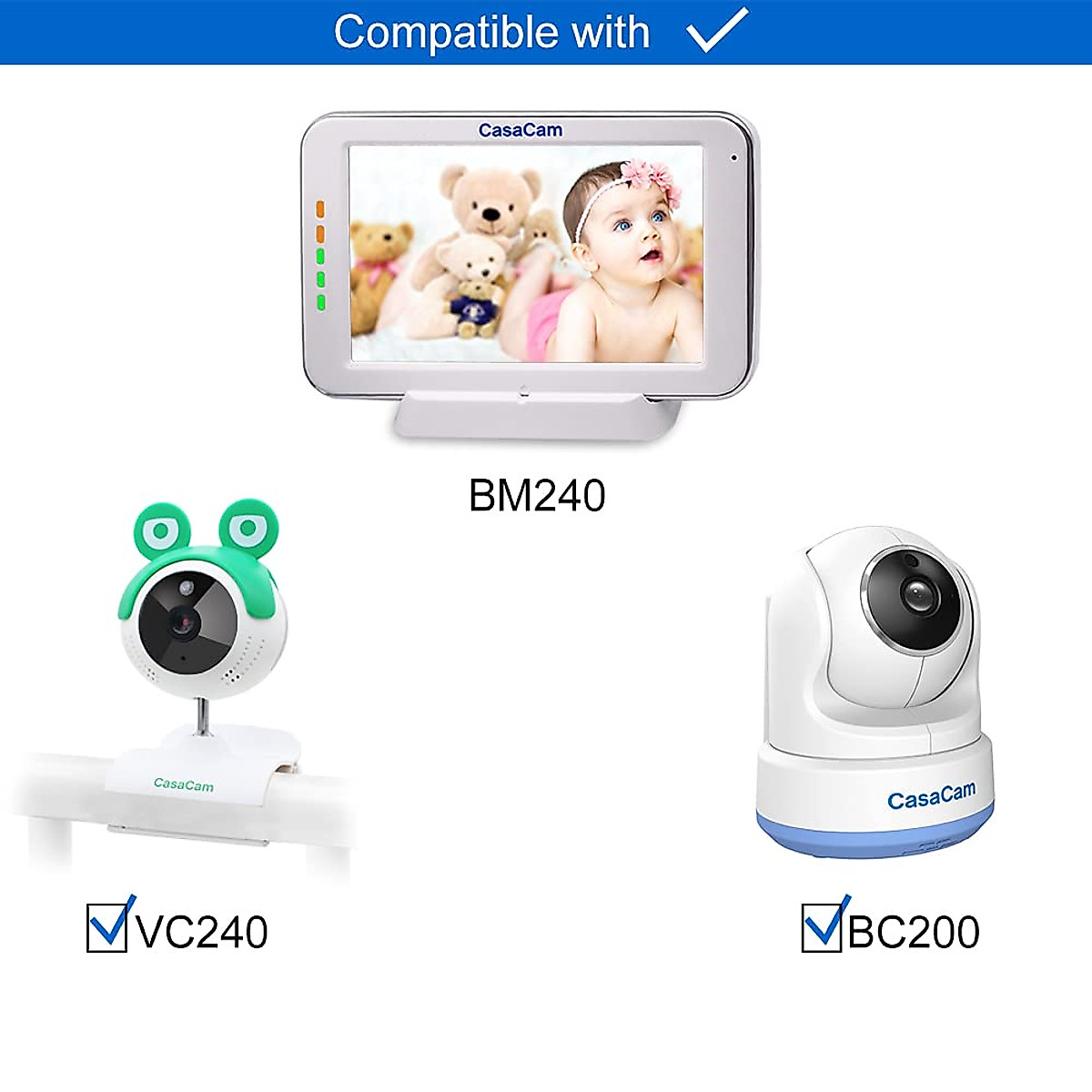 CasaCam BM240 Video Baby Monitor with 5" Touchscreen and HD Clip Camera, Two Way Audio, Lullabies, Nightlight, Automatic Night Vision and Temperature Monitoring Capability
