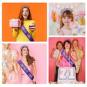 Birthday Sash Birthday Crown for Women, Birthday Girl Sash, Birthday Girl Crown, Purple Birthday Sash and Crown Rhinestone Headband Set, Happy Birthday Girl Princess Tiara Sash Accessories Gifts