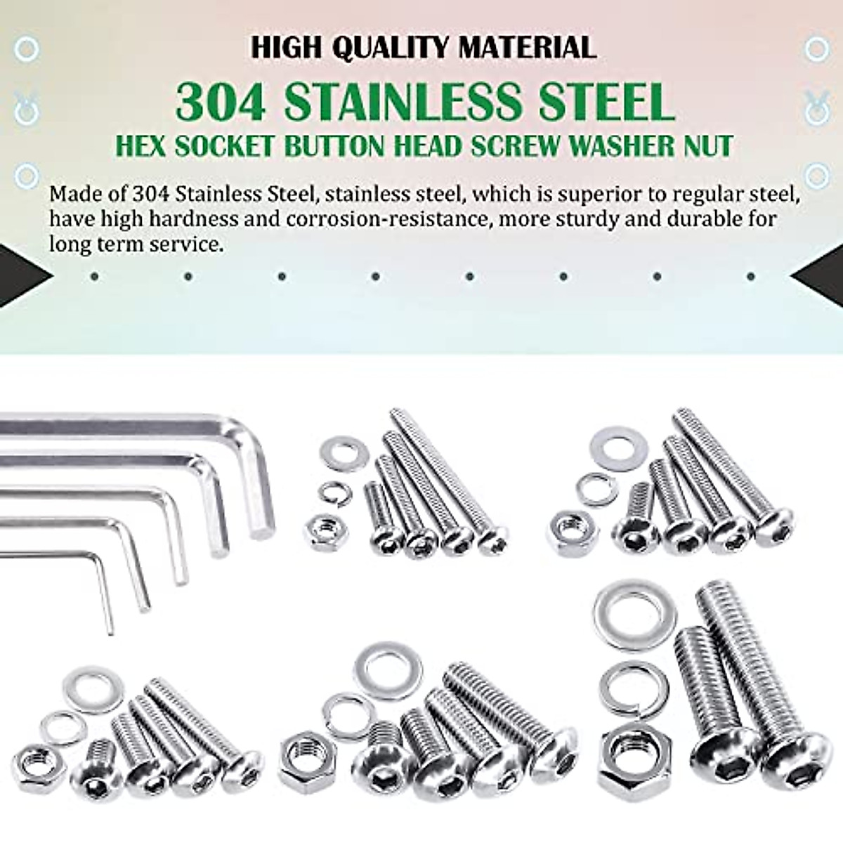Keadic 925 Pcs 304 Stainless Steel M2/M3/M4/M5/M6 Hex Socket Button Head Cap Screws Assortment Kit, Standard Metric Threaded Hexagon Bolts Screws Nuts Washers Fastener Hardware