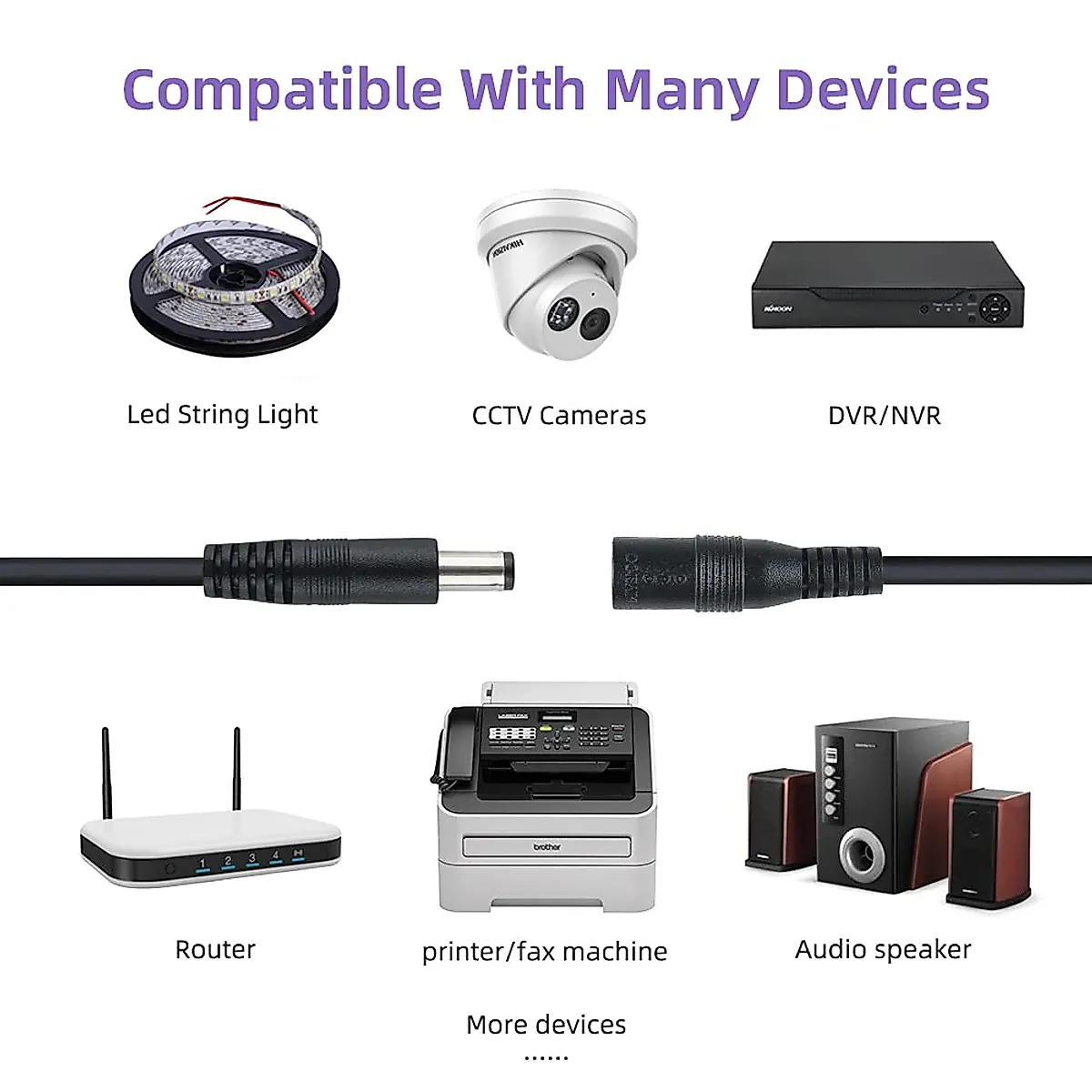 Power Extension Cable 2-Pack 33Feet 5.5mm x 2.1mm 12 Volt Male to Female Plug Cord for CCTV IP Security Camera DVRs and More Devices Black