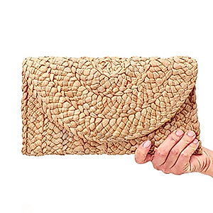 FARVALUE Women Straw Clutch Summer Straw Beach Bag Hand-woven Summer Envelope Purse Wallet