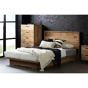 South Shore Musano Platform Bed with Drawer, Full/Queen, Nordik Oak