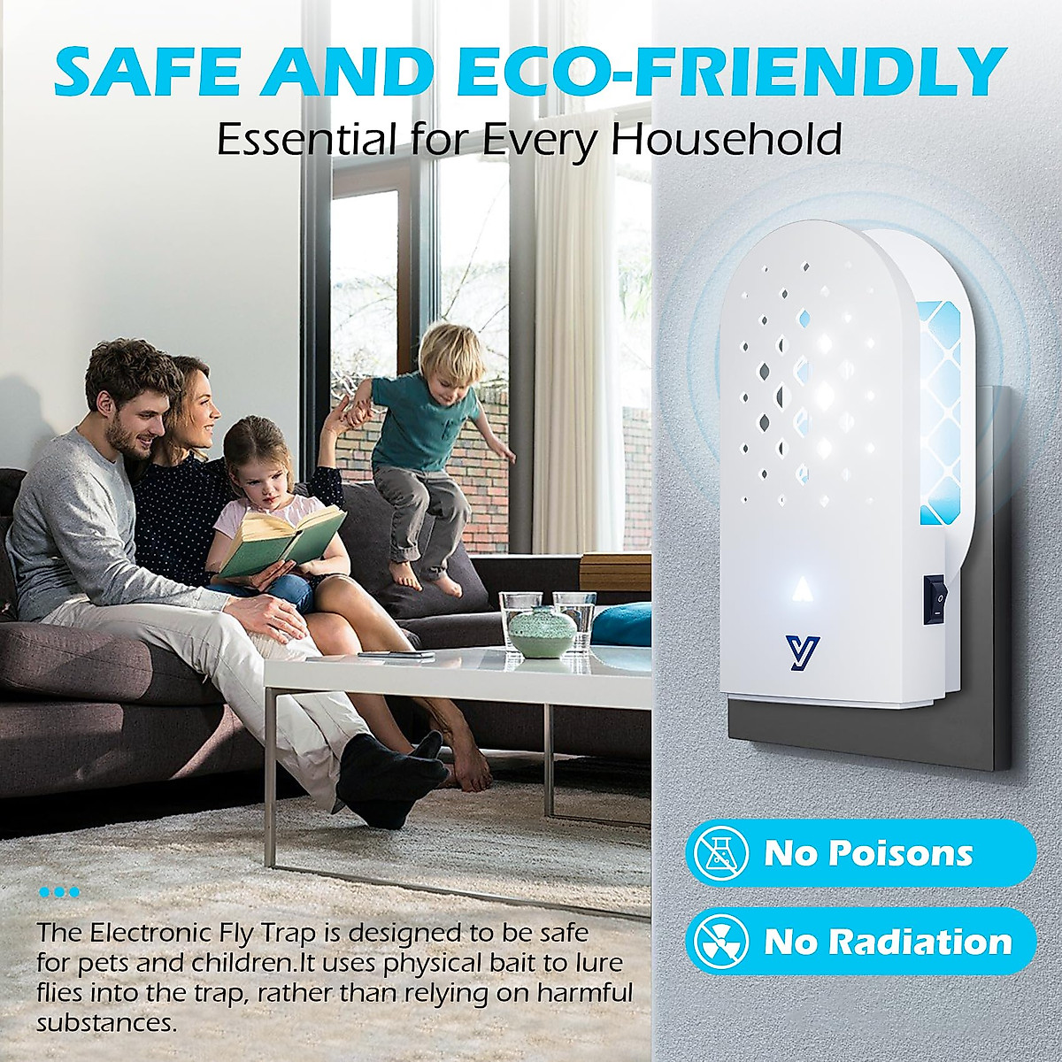 Electronic Flying Insect Trap 2 Pack Plug in Flea Fly Catcher Gnat Moth Bug Killer with Night Light UV Attractant and Sticky Boards for Home Office Garage