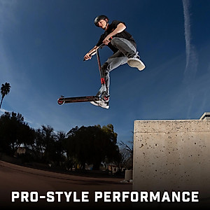 Mongoose Rise 100 Pro Freestyle Stunt/Trick Scooter, Lightweight Alloy Deck & Heavy-Duty Frame Up to 220 lbs., T-Bar Handlebar w/ Bike-Style Grip, High Impact 100mm Wheels, Black/Red